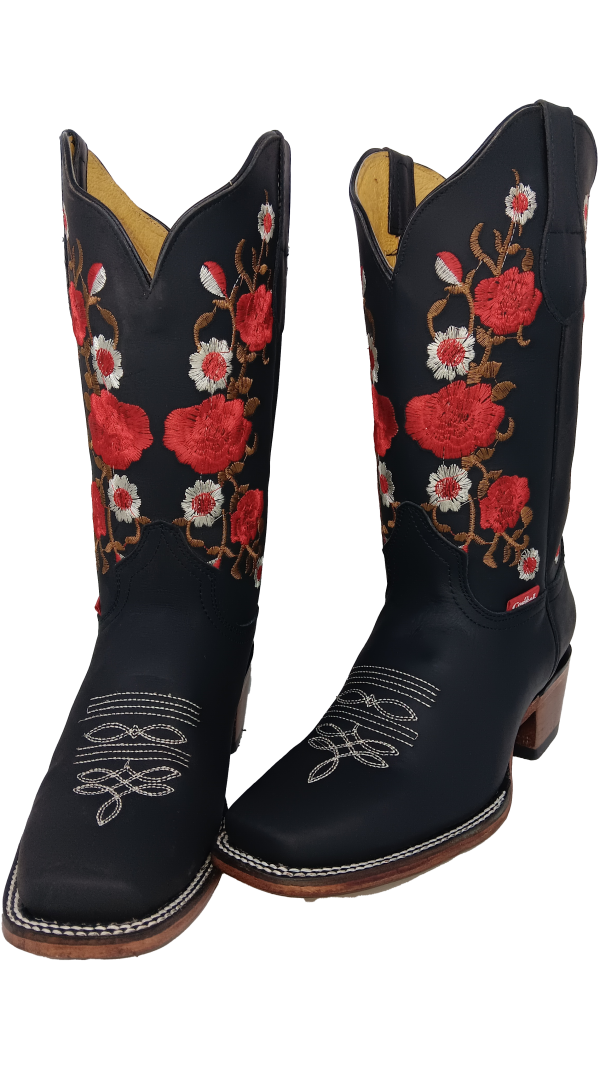 EL CORRAL BOOTS – RODEO CRAZY NEGRO FLOR ROJA – El Corral Western Boots